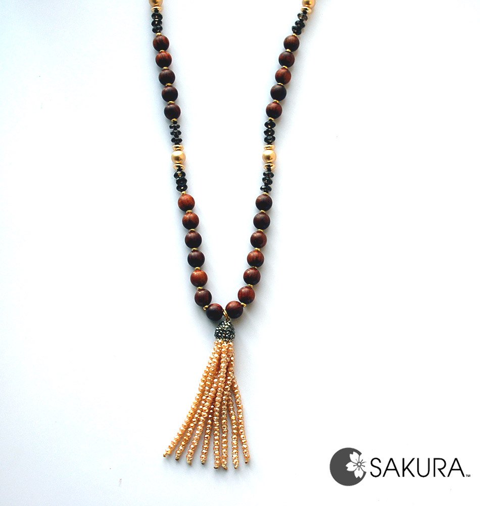 Rosewood, Smoky Quartz & Gold Mala - Sakura Designs