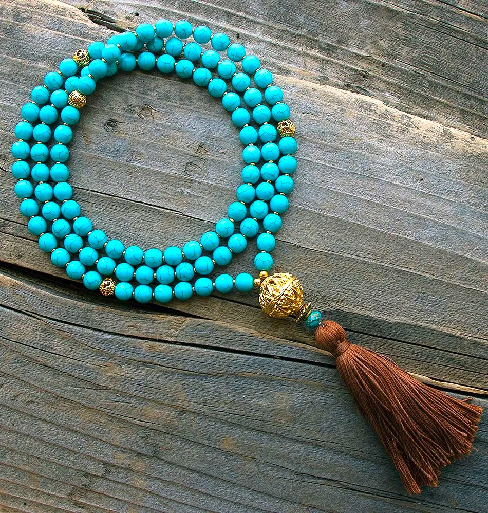 Turquoise and Gold Mala Beads